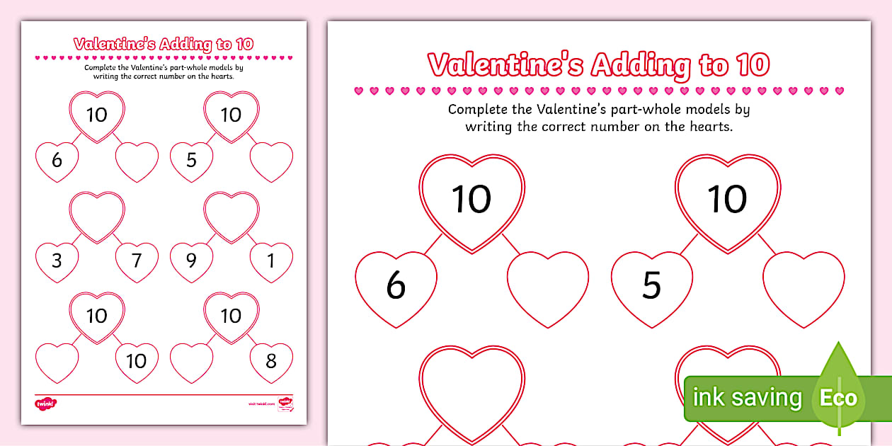 👉 Valentine's Adding to 10 Activity Sheet (teacher made)