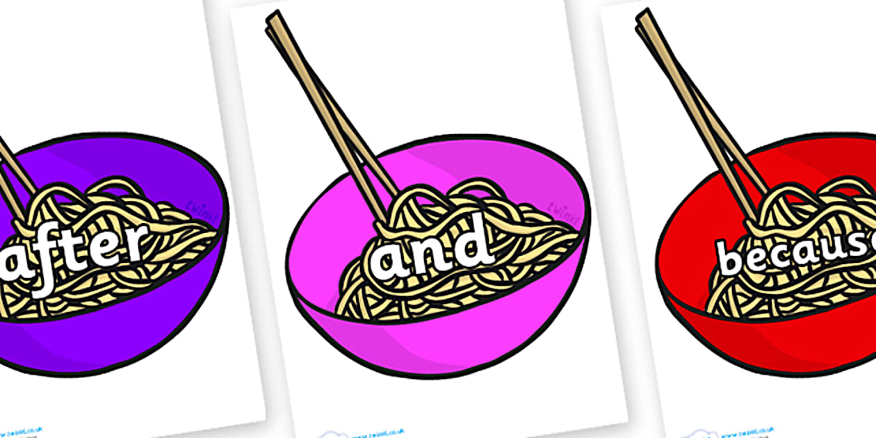 Connectives on Chinese Noodles (teacher made) - Twinkl