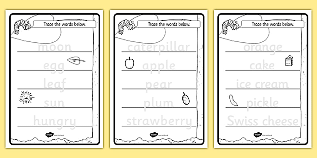 Editable The Very Hungry Caterpillar | Trace the Words Worksheets