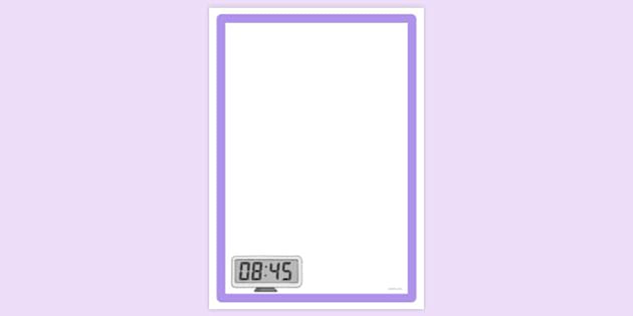 Simple Blank Digital Clock Page Border | Page Borders