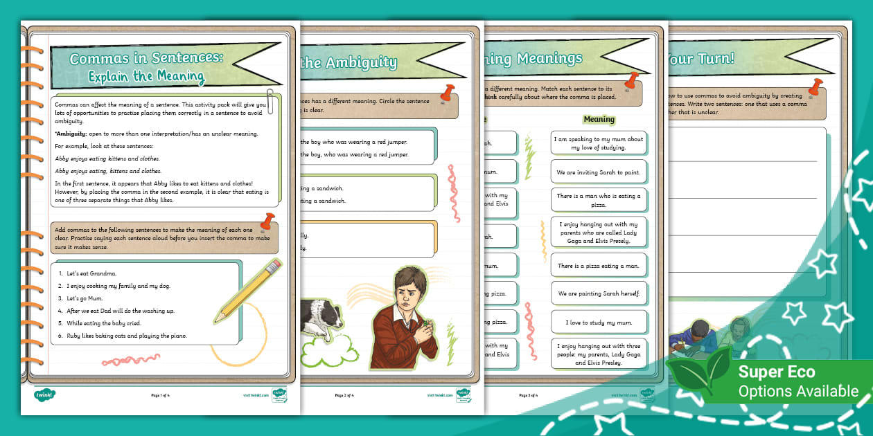 Commas in Sentences: Explain the Meaning (Ages 9 - 10)