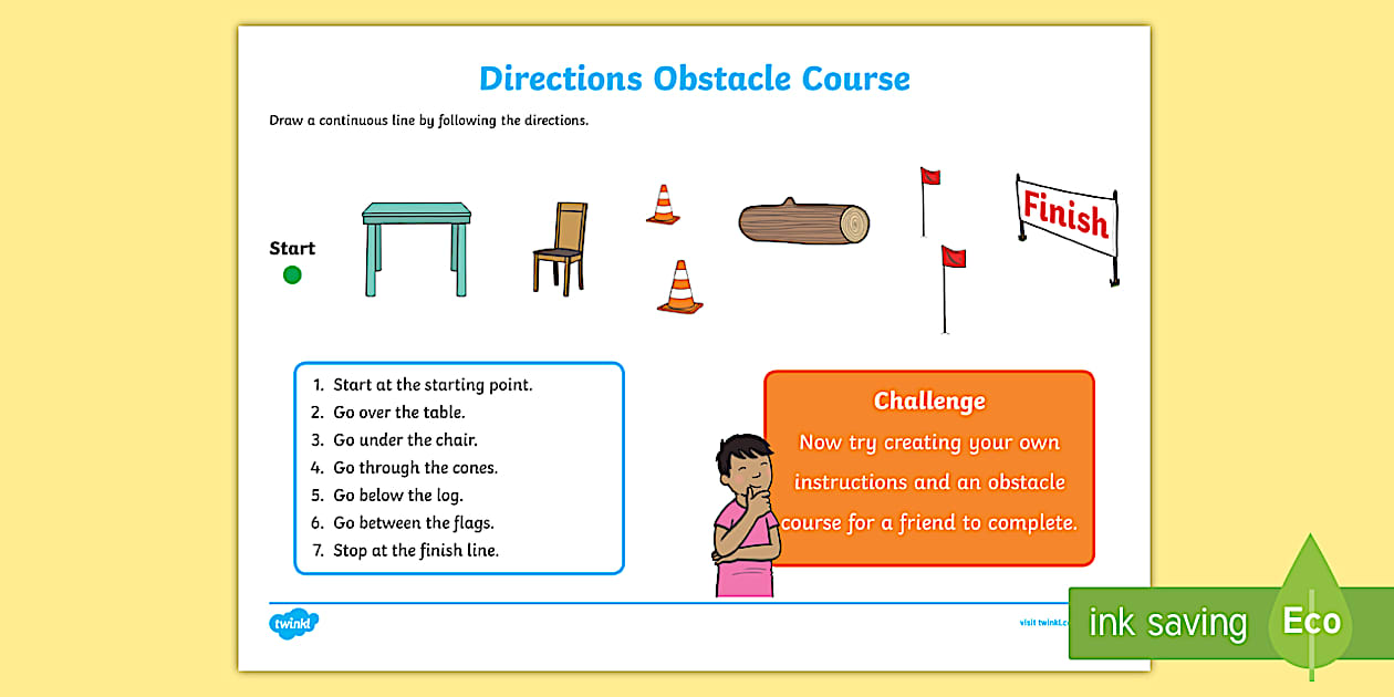 TAS Foundation Direction Obstacle Course Worksheet - Twinkl