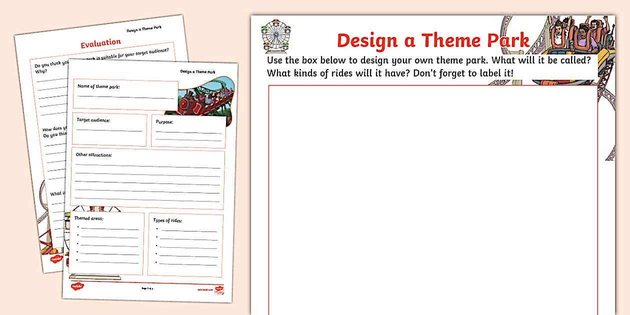 Design a Theme Park Worksheet (teacher made) - Twinkl