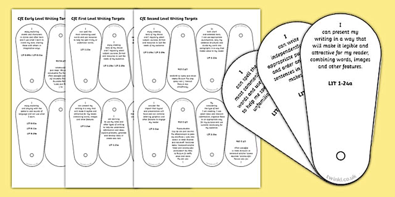 Scottish CfE Early First and Second Level Writing Target Fans