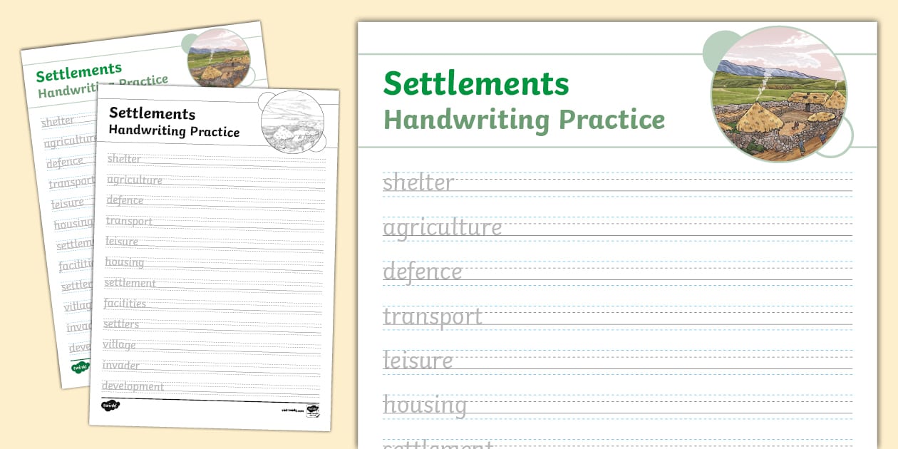 Settlements-Themed Handwriting Practice Sheets - Twinkl