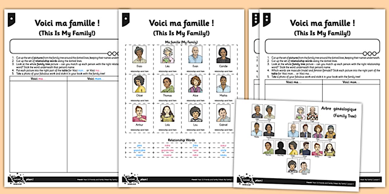 French Lesson Family - French la famille worksheet - French