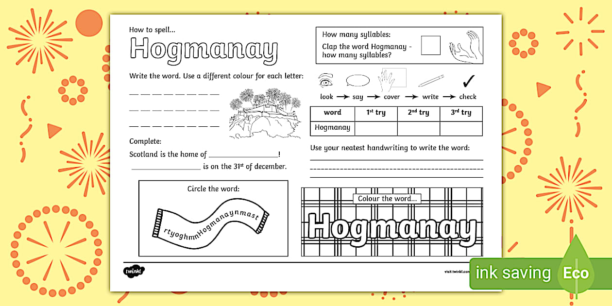 How to Spell Hogmanay Activity Sheet (teacher made) - Twinkl