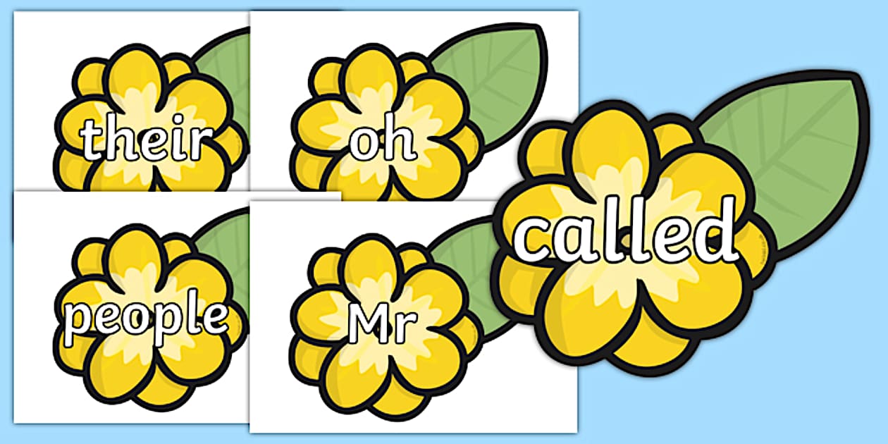 Cursive Phase 5 Tricky Words on Flowers - Twinkl