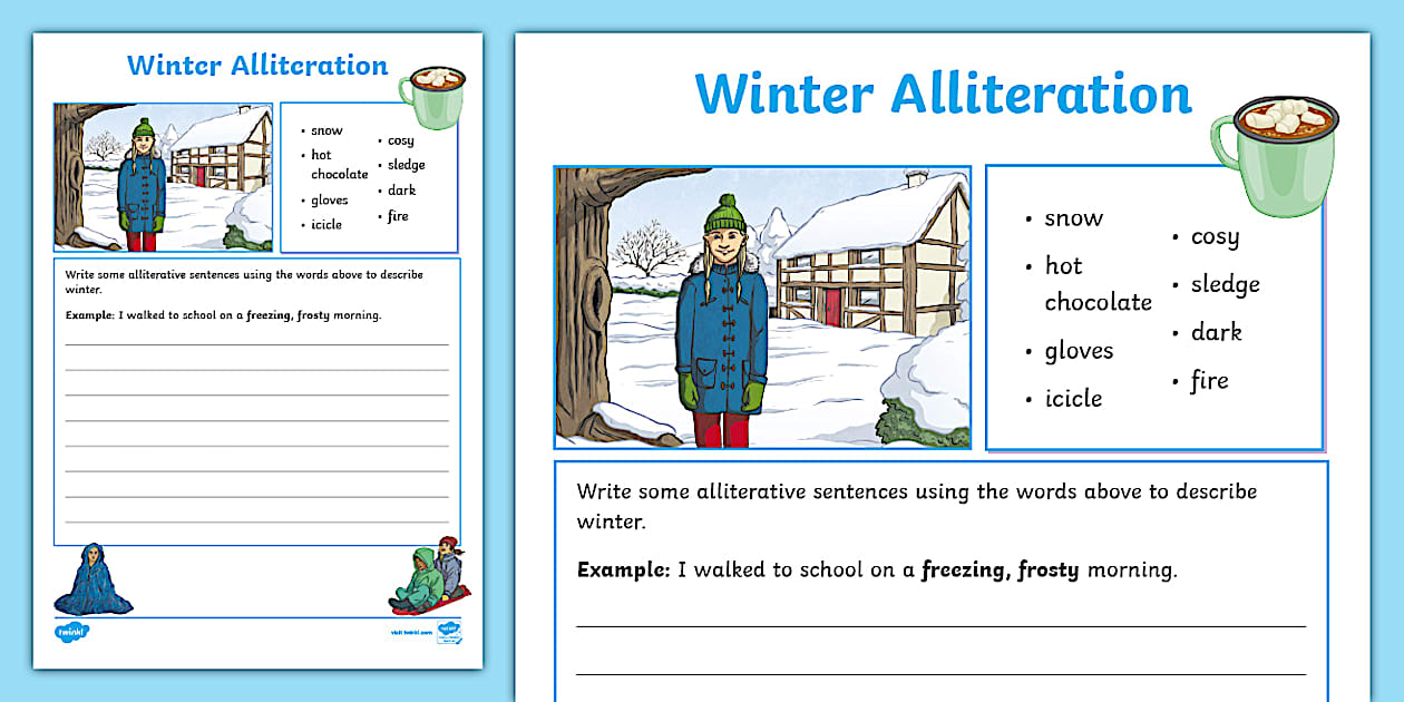 Winter Alliteration Activity Worksheet (teacher made)