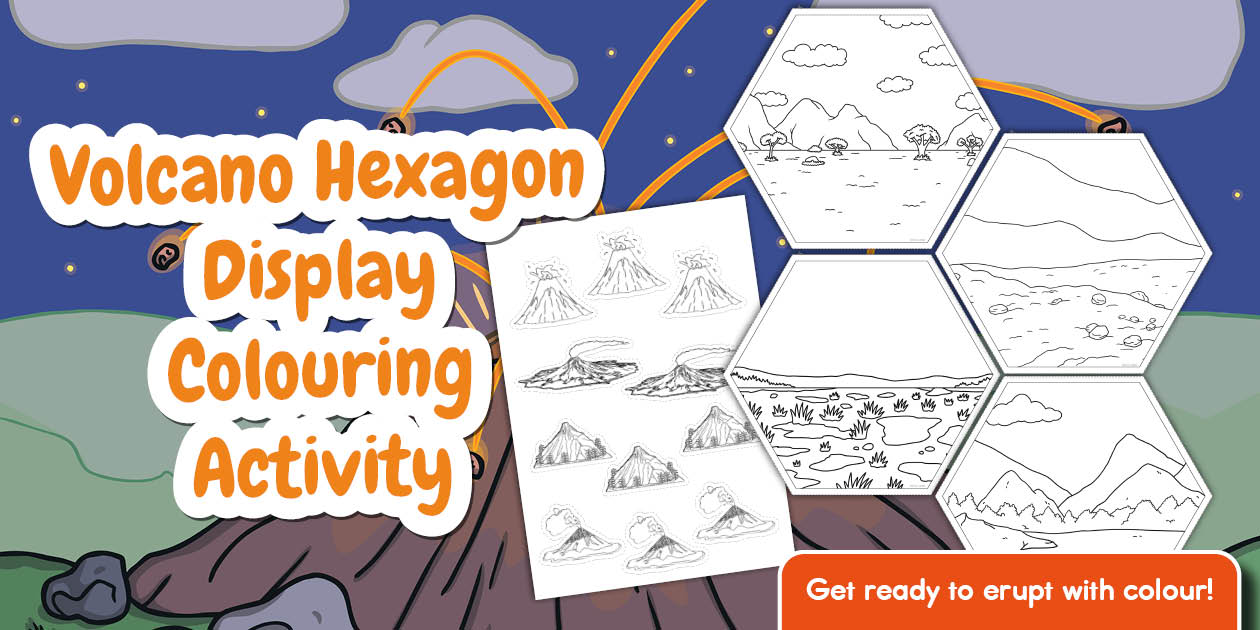 Volcano Hexagon Display Colouring Activity