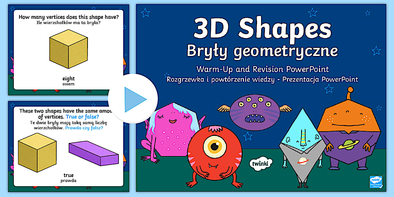 3D Shapes Warm-Up and Revision PowerPoint English/Polish