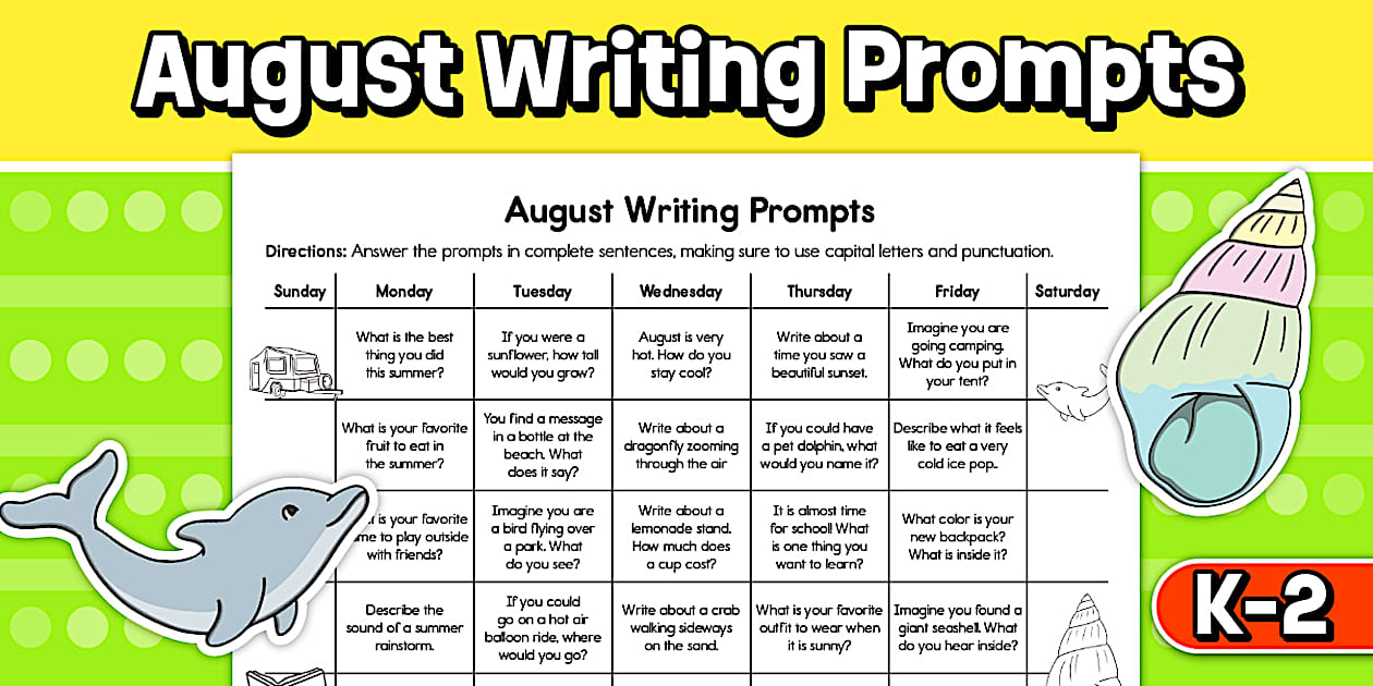 August Writing Prompt Calendar for K-2nd Grade