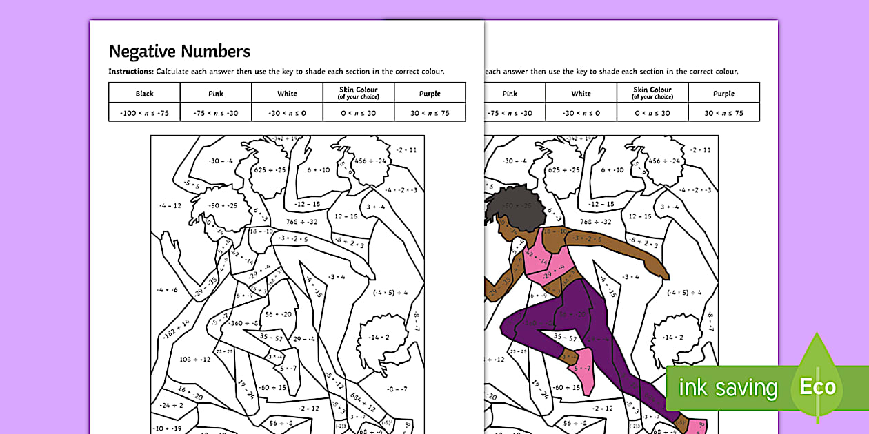 Negative Numbers Colour by Number (teacher made) - Twinkl