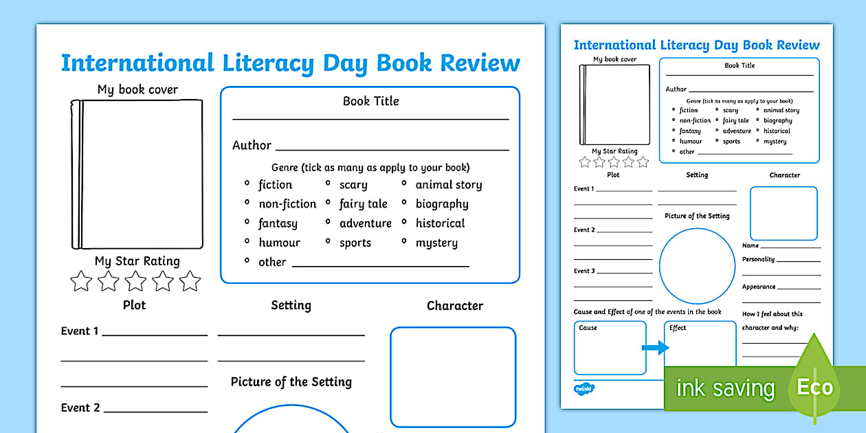 International Literacy Day KS2 Book Review (teacher made)