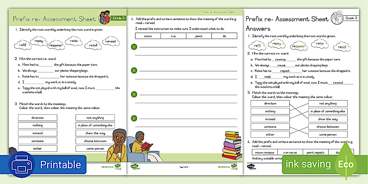 Re- Prefix Test - Assessment Sheet - Twinkl South Africa