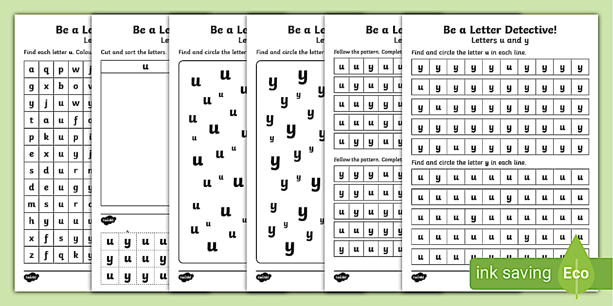 Letter Discrimination (u and y) Worksheet (teacher made)