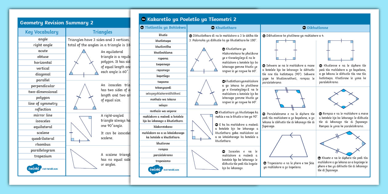 Geometry Revision Summary 2- Activity Sheet - Sepedi
