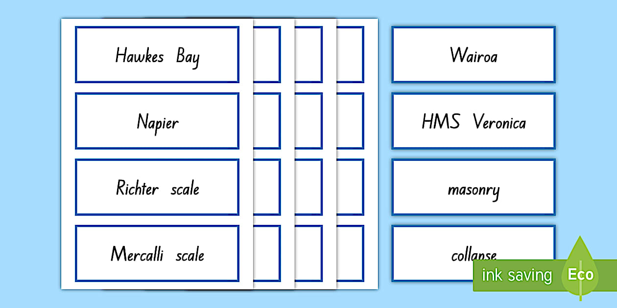 Napier Earthquake Word Cards (teacher made) - Twinkl