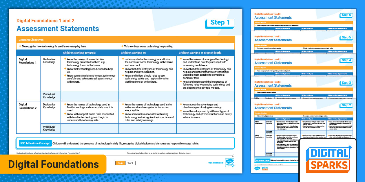 Digital Sparks: Digital Foundations: KS1 Assessment Statements
