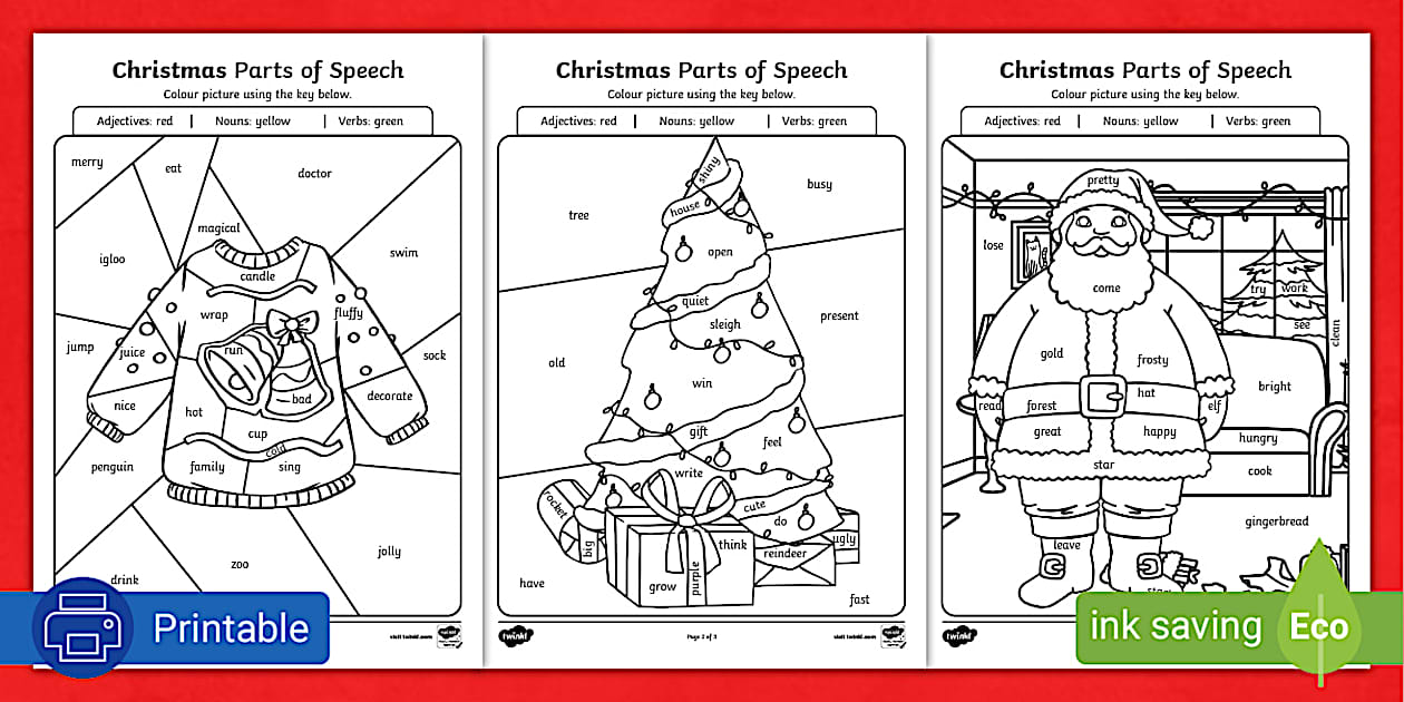 FREE Christmas Parts of Speech Colouring Worksheets Pack