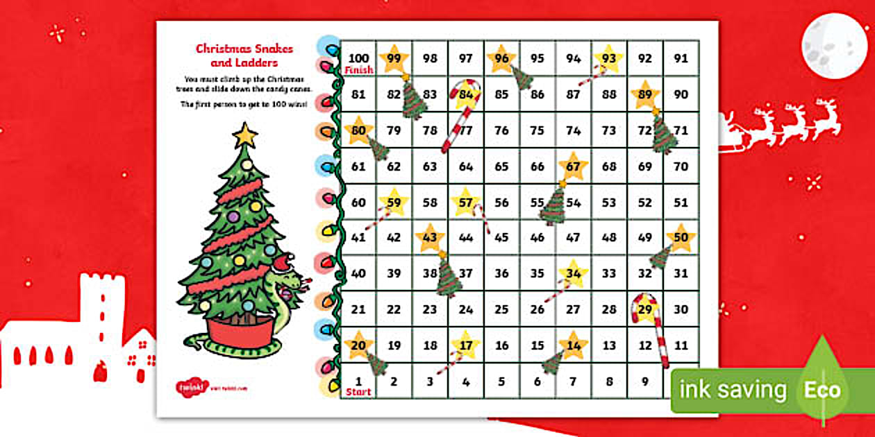Christmas Snakes and Ladders Board Game - Twinkl