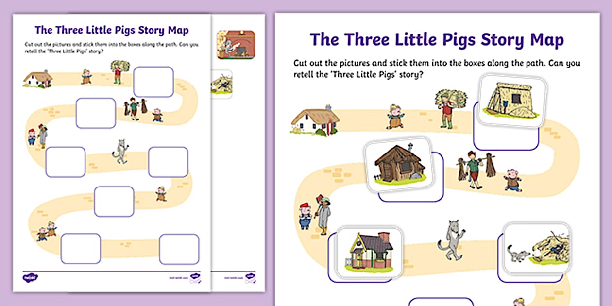 The Three Little Pigs Story Map | Cut and Stick | Twinkl