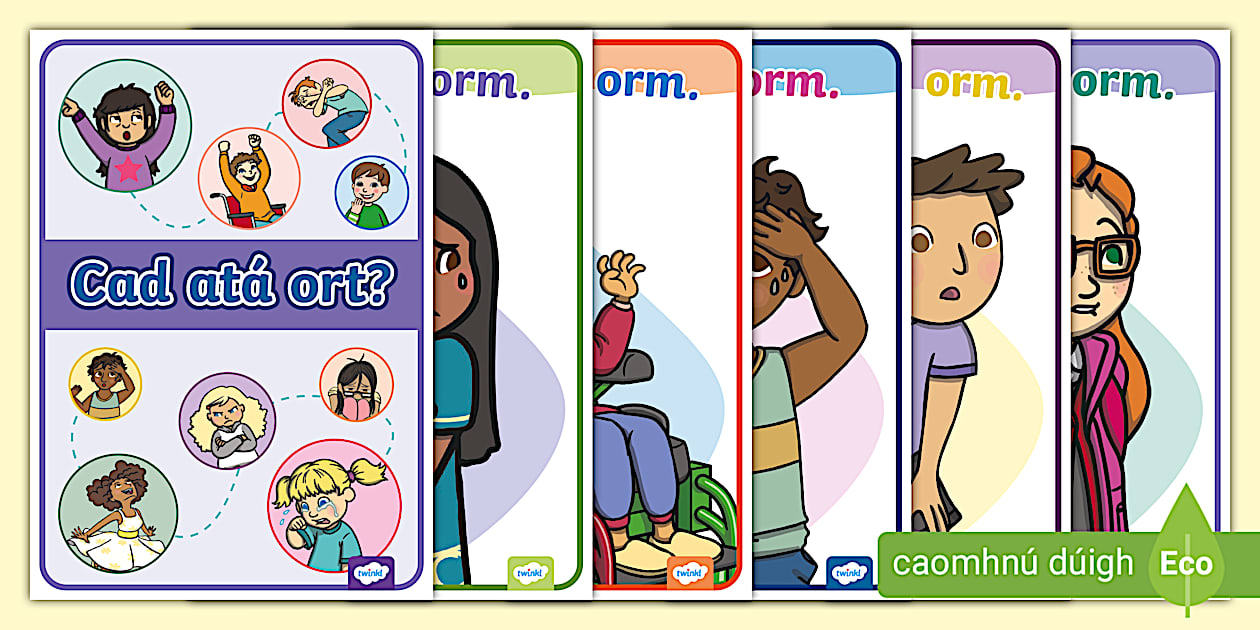Feelings Display Posters (Gaeilge). Mothúchán. - Twinkl