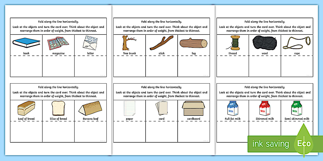 Working Memory Thickest To Thinnest Cards - Twinkl