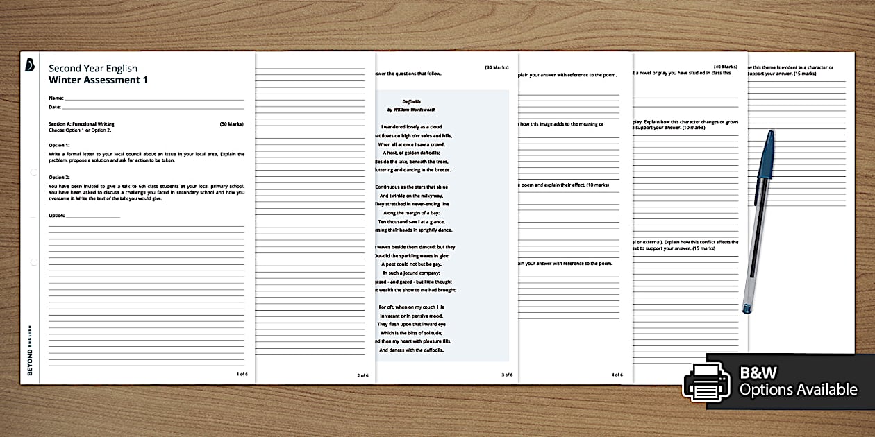 2nd Year English - Winter Assessment 1