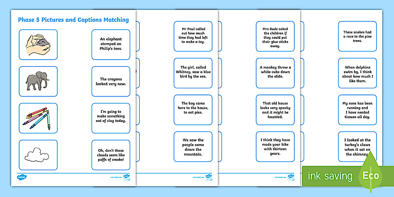 Phase 5 Pictures and Captions Matching Worksheet - Twinkl