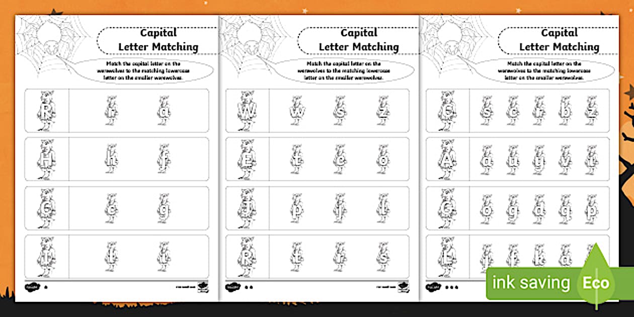 Halloween Themed Capital Letter Matching Worksheet - Halloween