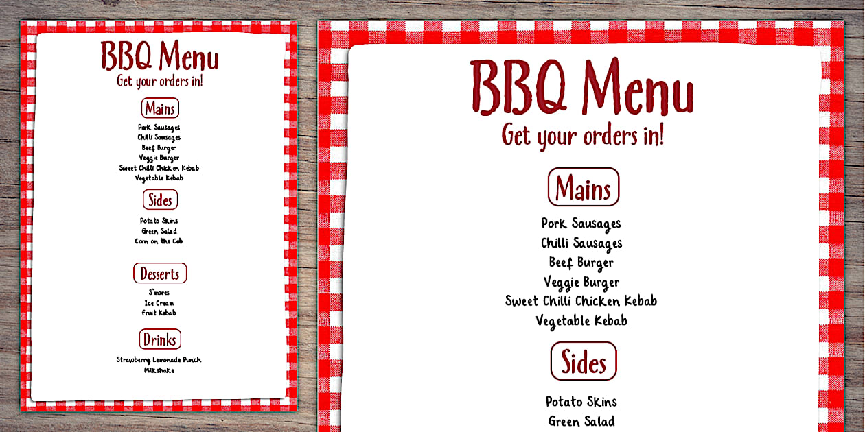 Editable BBQ Menu Template | Twinkl Party (teacher made)
