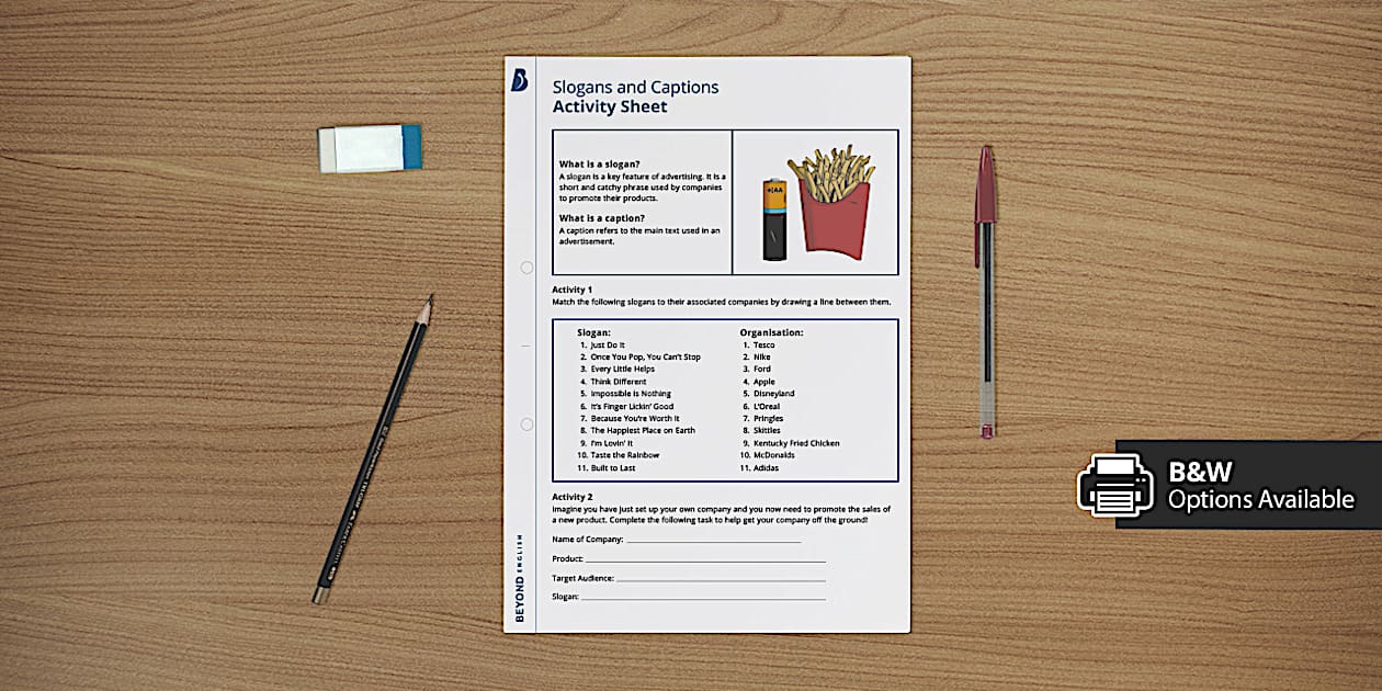 Slogans and Captions (Activity Sheet) (teacher made)