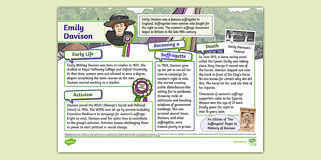 KS2 Emily Davison Fact File - History - Suffragettes