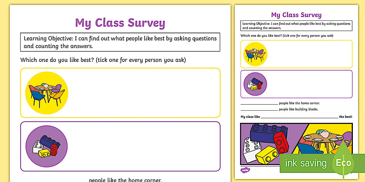SA My Class Survey: Blocks or Home Corner Worksheet - Twinkl