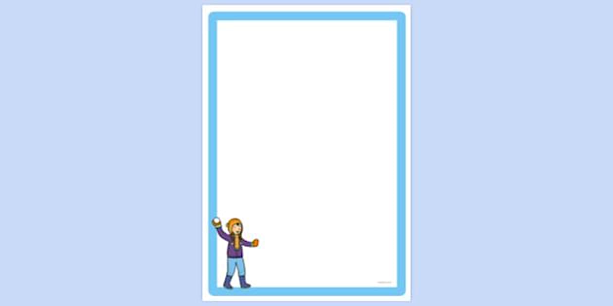 Simple Blank Girl Throwing a Snowball Page Border | Twinkl