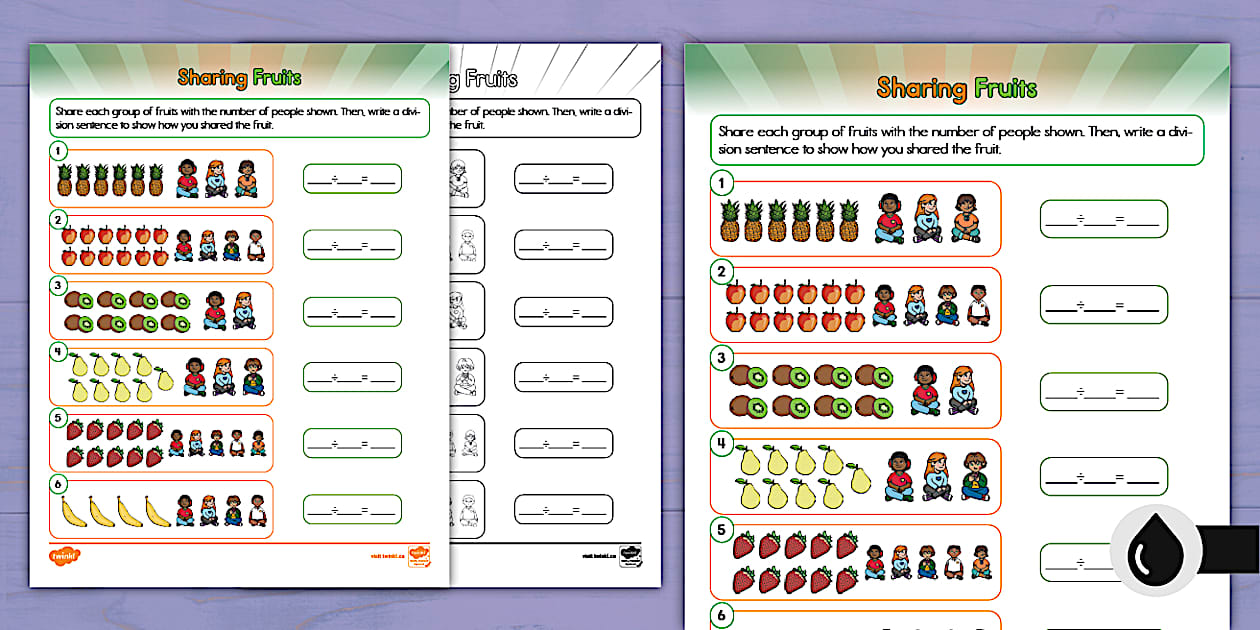 Sharing Fruits Activity Sheet (teacher made) - Twinkl