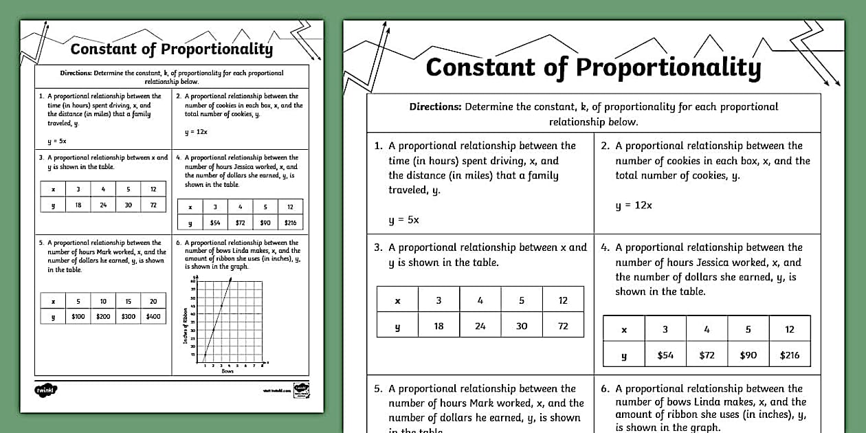 7th Grade Constant of Proportionality Worksheet | Twinkl USA