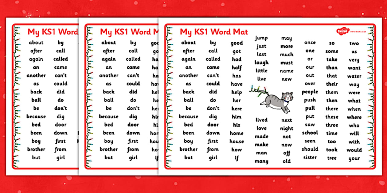 Christmas Cat Themed KS1 Word Mat (teacher made) - Twinkl