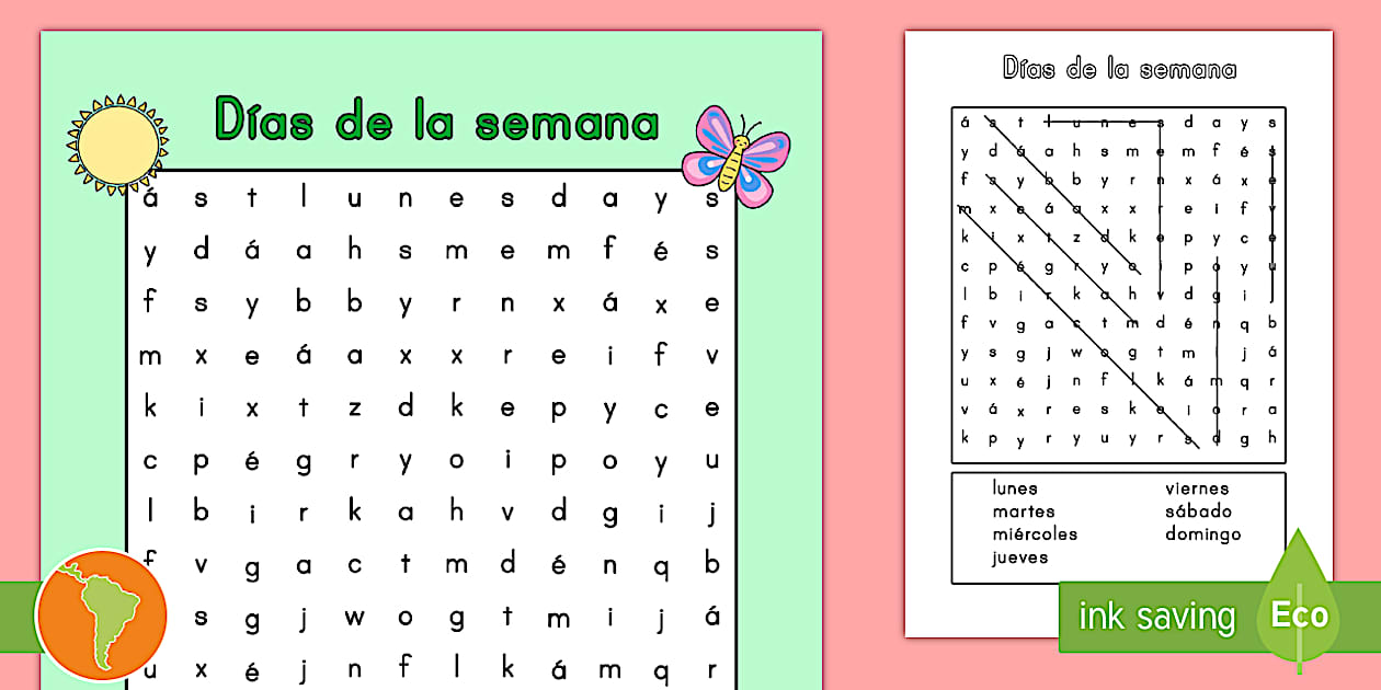 Sopa de letras: Los días de la semana - Twinkl