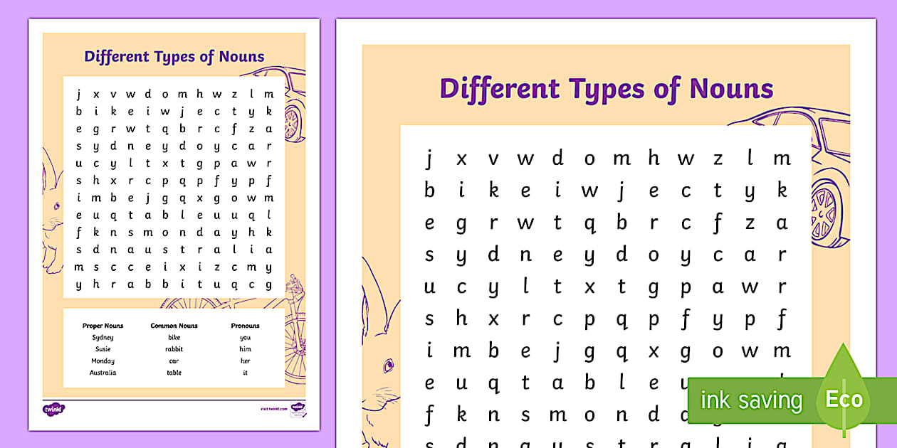 Editable Different Types of Nouns Word Search - Twinkl
