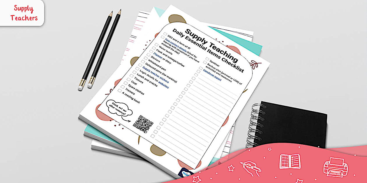 Supply Teaching Daily Essential Items Checklist - Twinkl