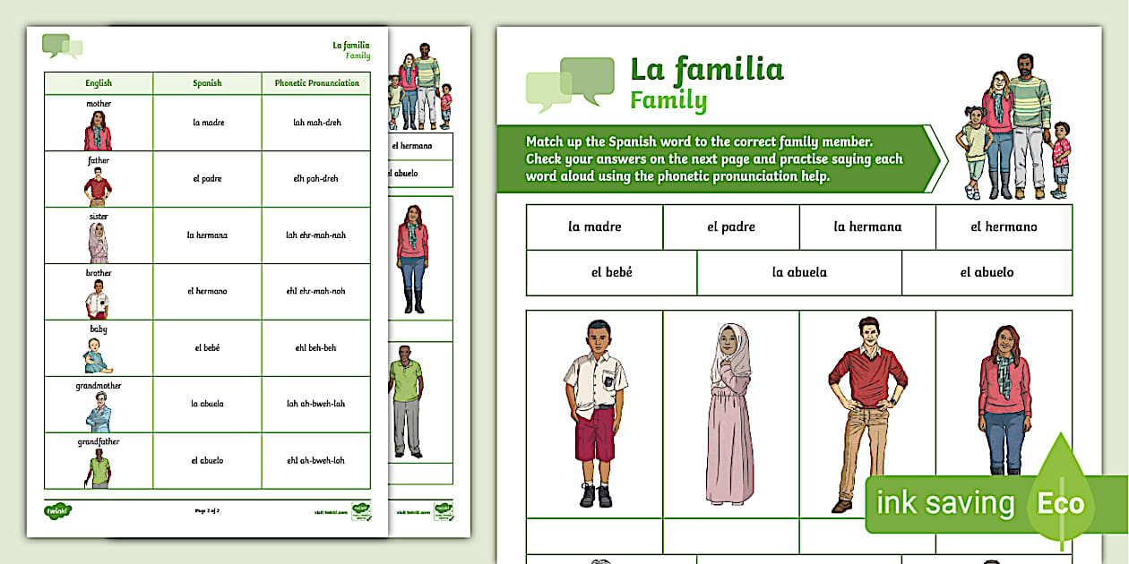 👉 Spanish: Family Match Up Activity Sheet (teacher made)