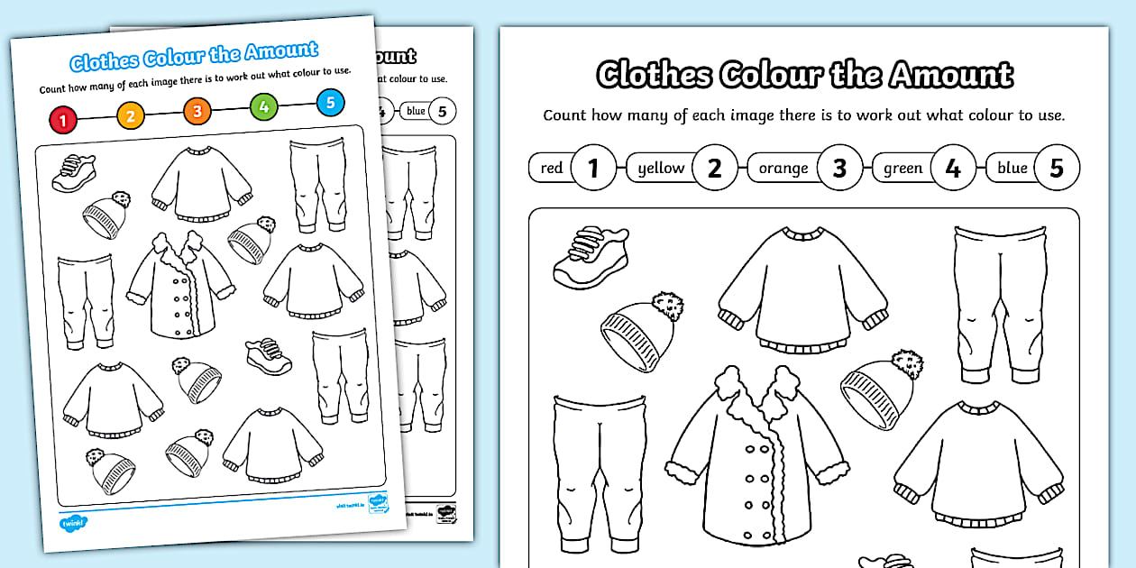 Clothes Colour the Amount Worksheet (teacher made) - Twinkl