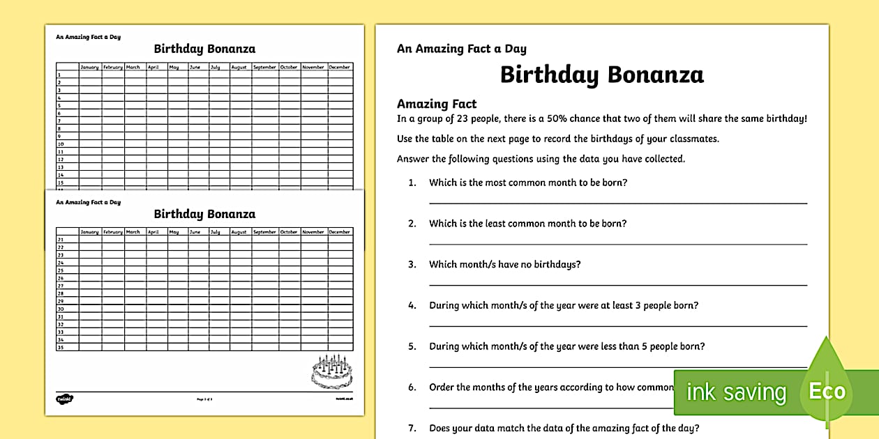 Editable Birthday Bonanza Worksheet (teacher made) - Twinkl