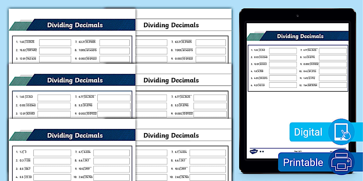 Sixth Grade Dividing Decimals Differentiated Worksheets