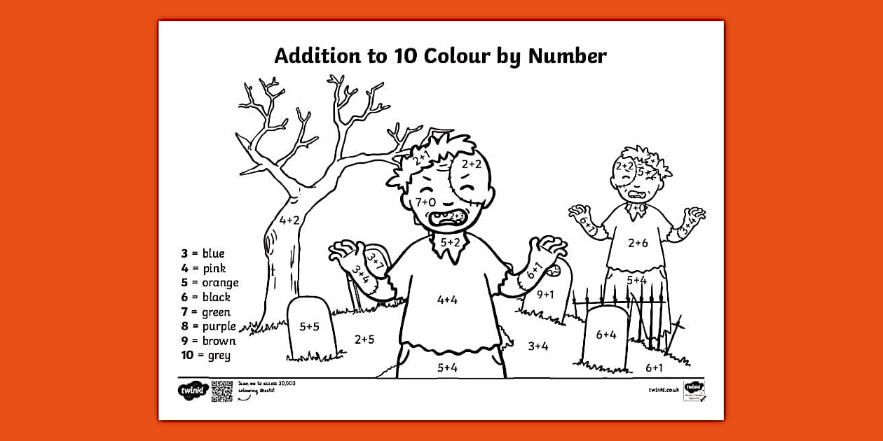 Halloween Themed addition to 10 Colour by Number - Twinkl
