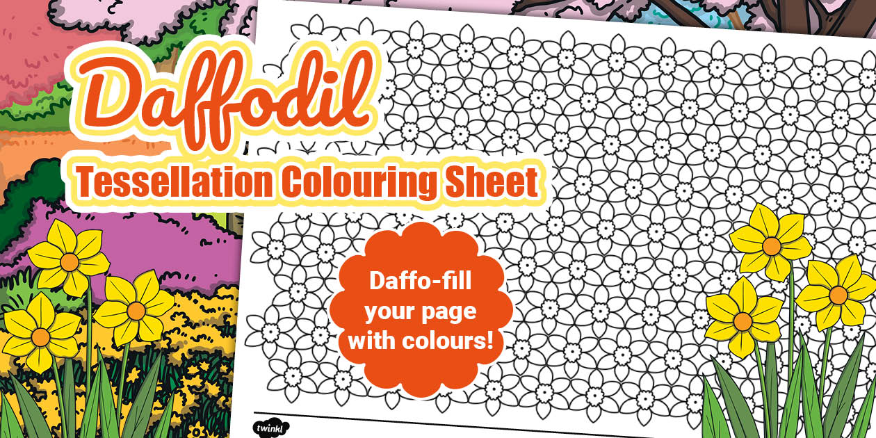 Daffodil Tessellation Colouring Sheet