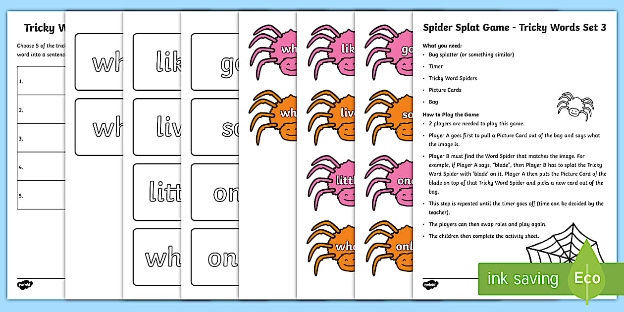 Editable Spider Splat Tricky Words Set 3 Game (teacher made)