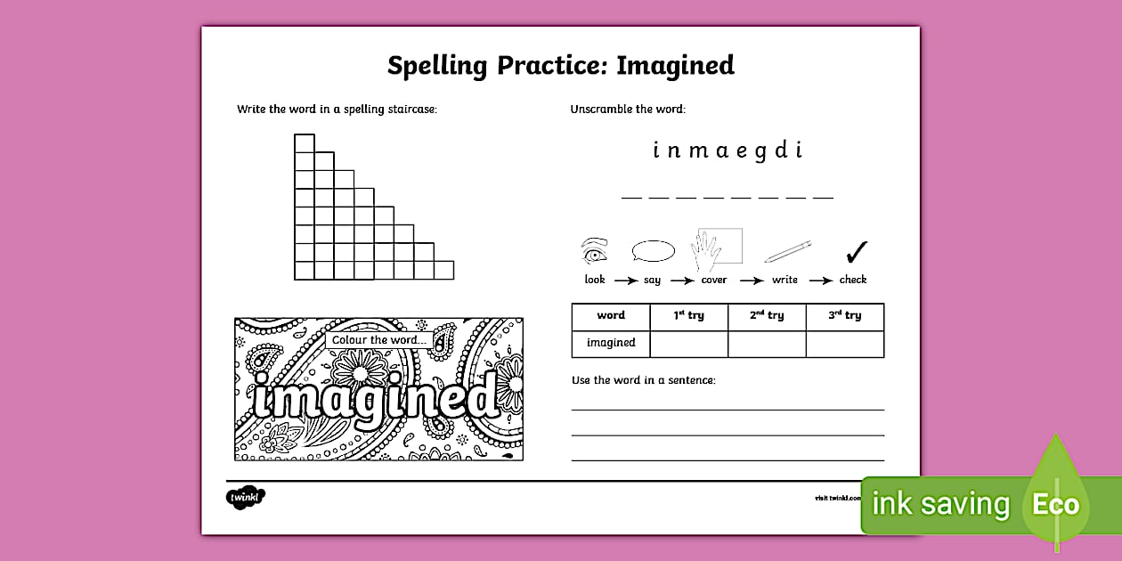 Imagined Spelling Practice Worksheet (teacher made) - Twinkl